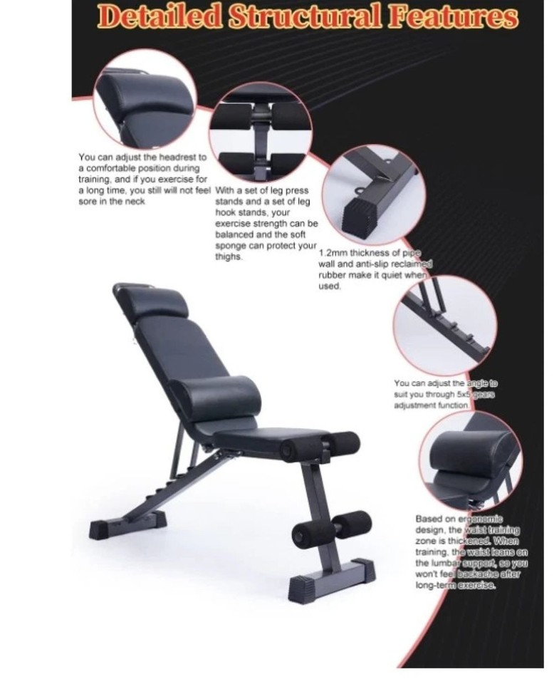 Foldable Dumbbell Bench Weight Training Fitness Incline Bench ...