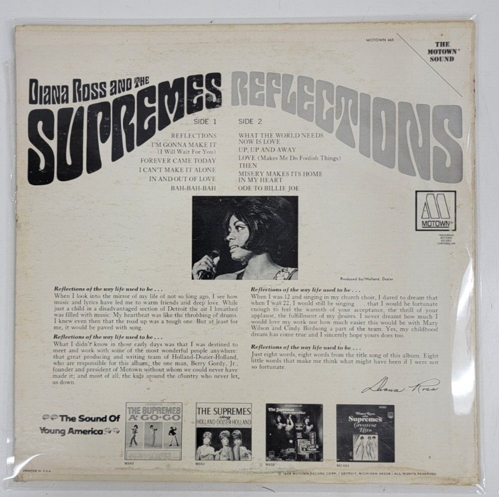 Diana Ross & The Supremes "Reflections" 1968 LP Motown S665 Record LP ...
