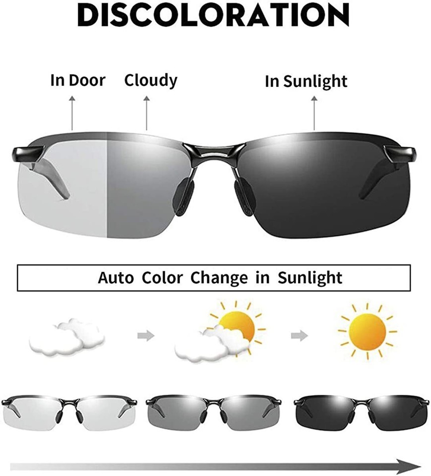 2× Polarized Photochromic Sunglasses Men Summer Driving Transition Lens ...