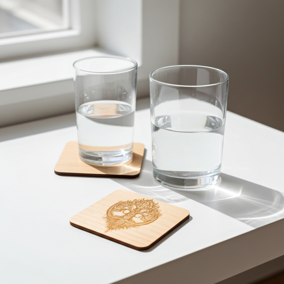 x6 Sq Steamed Beech Wood Coasters with Bumper Feet- Celt Mythology Tree ...