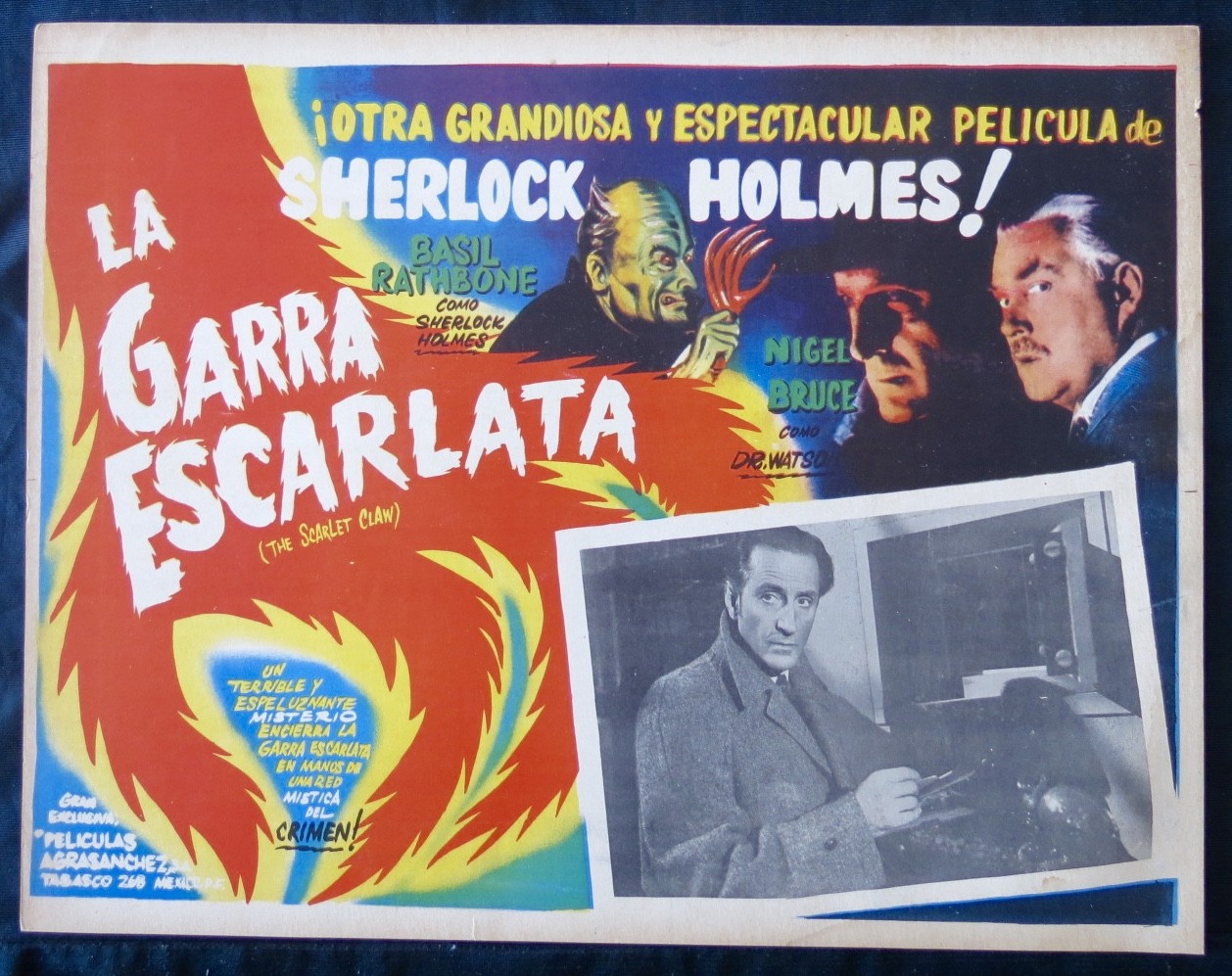 SCARLET CLAW SHERLOCK HOLMES Basil Rathbone LOBBY CARD SET MEXICAN 1944 ...