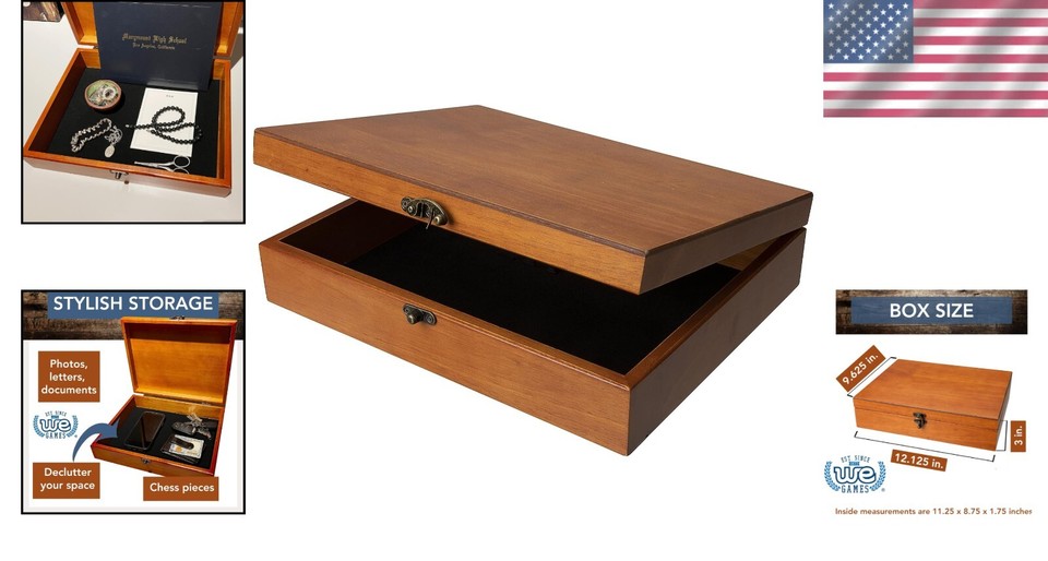 Vintage Hand-Stained Wooden Box with Brass Latch - Decorative Keepsake ...