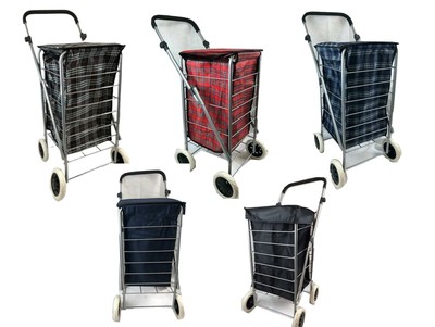 4 Wheel Foldable Push Shopping Trolley Metal Frame Red | eBay