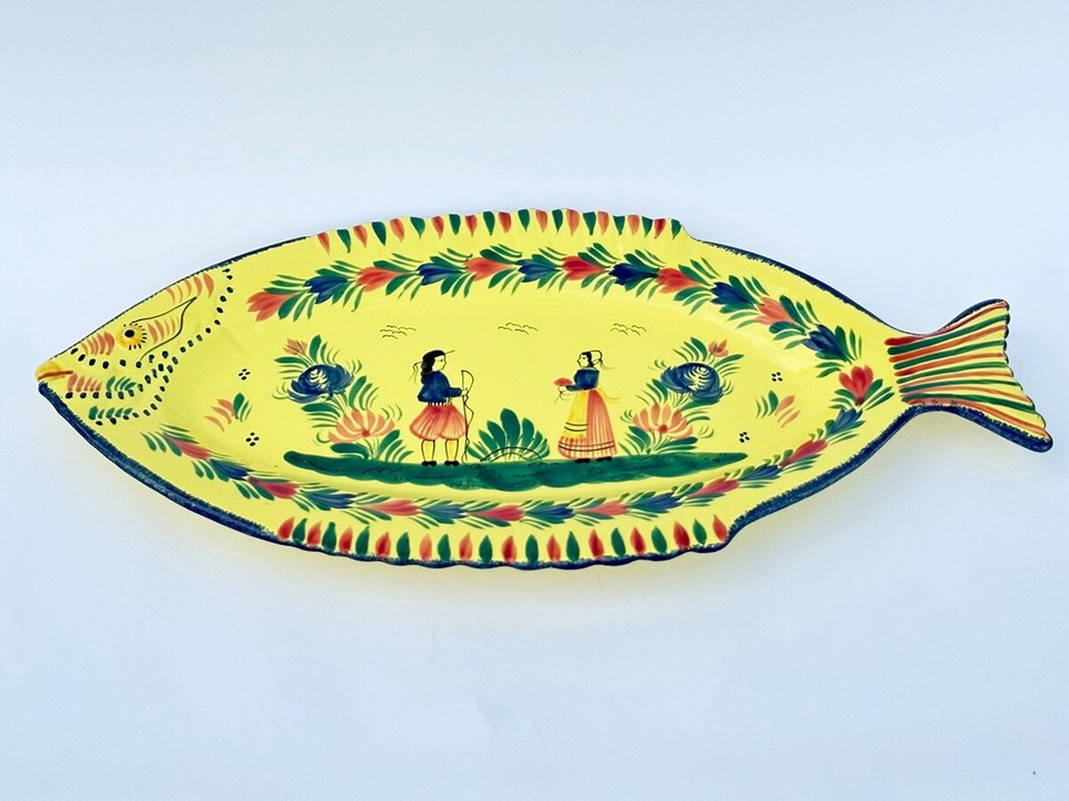 Vintage Henriot Quimper yellow pottery set of 62 pieces excellent ...