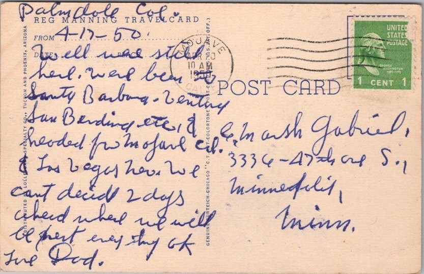 1941 Artist-Signed REG MANNING Postcard "Travel Card No 3-41" Desert ...