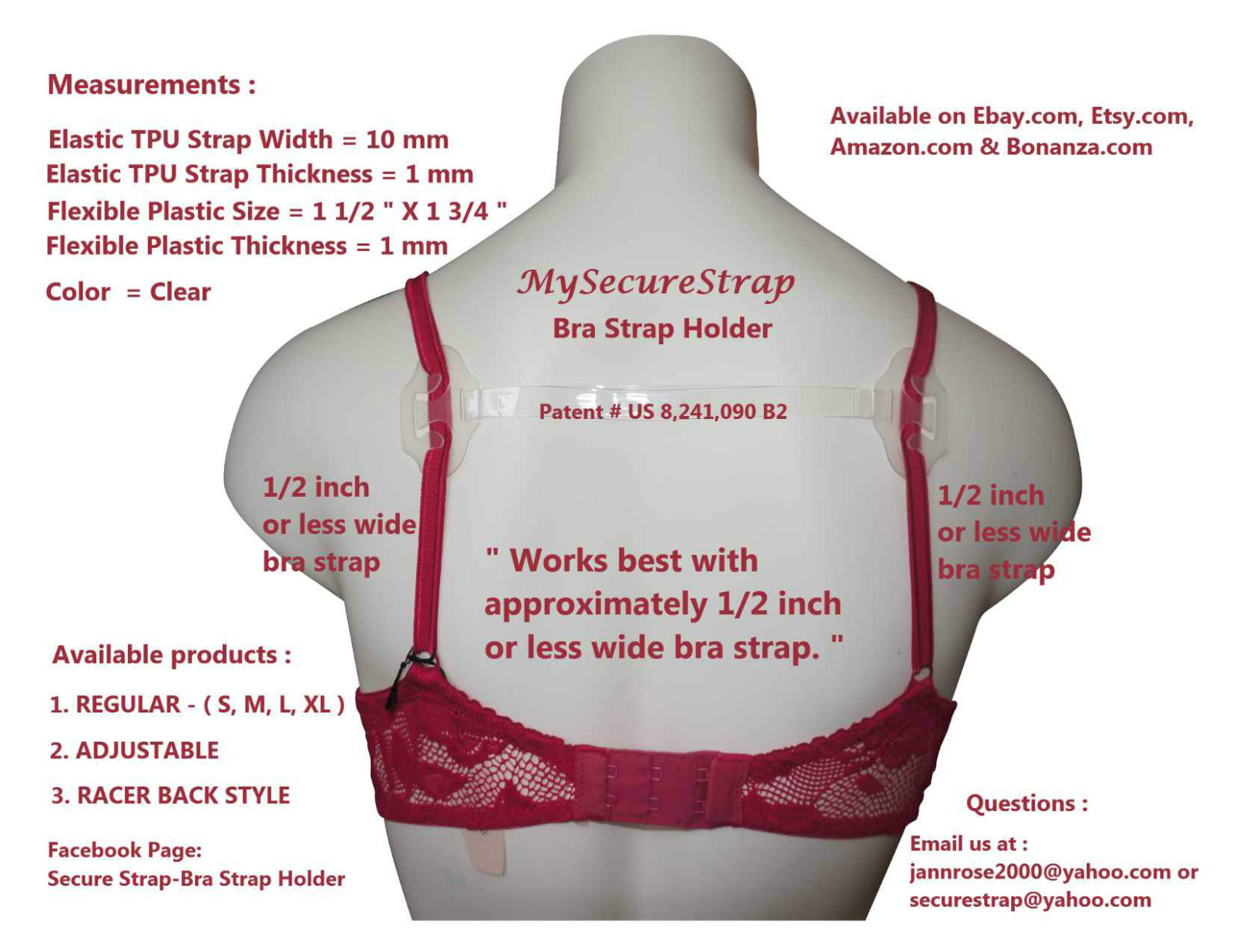 1 pc. (Med to Large) "MySecureStrap" ADJUSTABLE BRA STRAP HOLDER ...