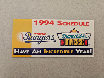 ES23 Texas Rangers 1994 MLB Baseball Pocket Schedule Booklet ...