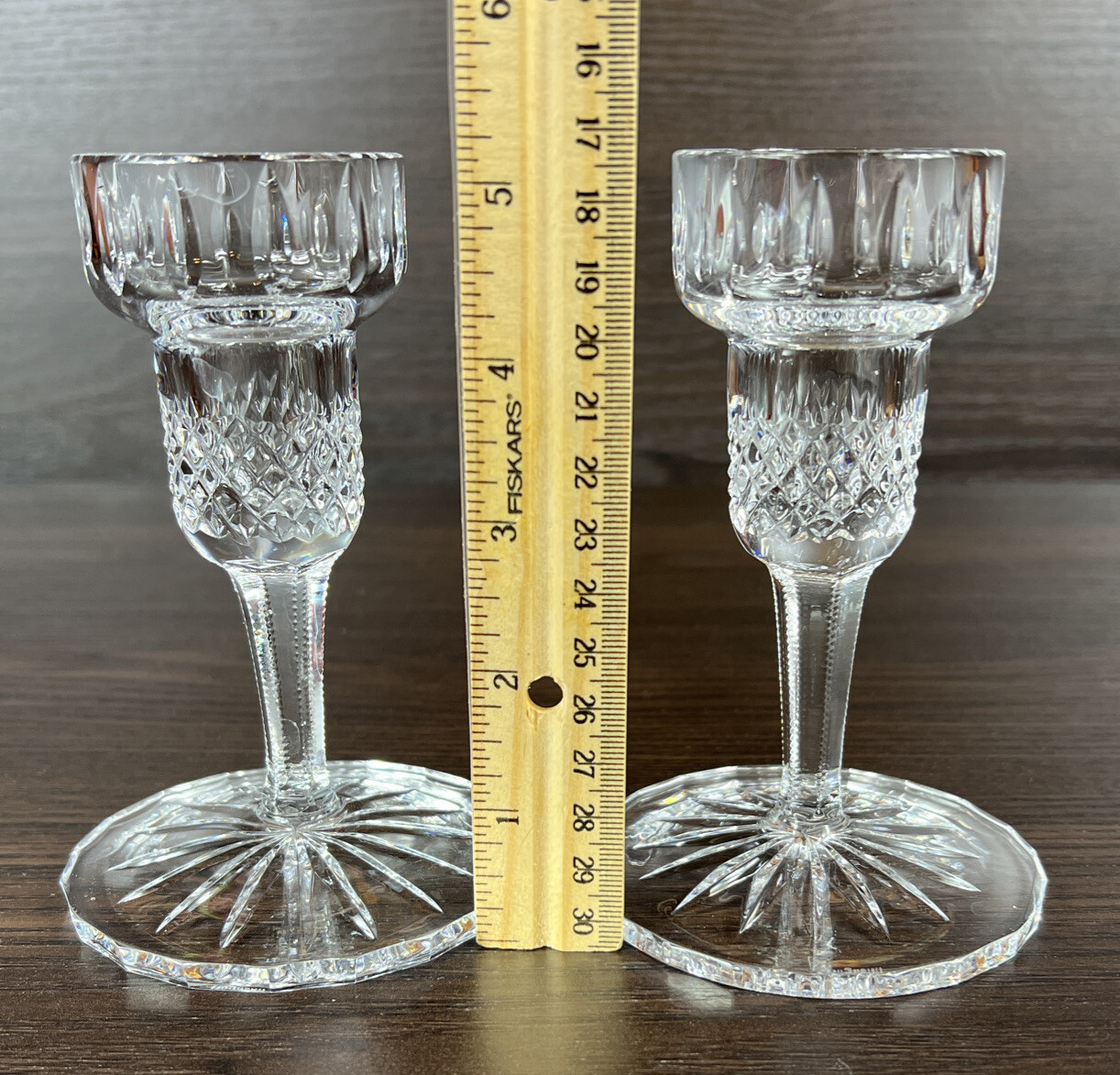 Stunning Pair Rogaska Crystal Candlesticks Candle Holders Diamond Point ...