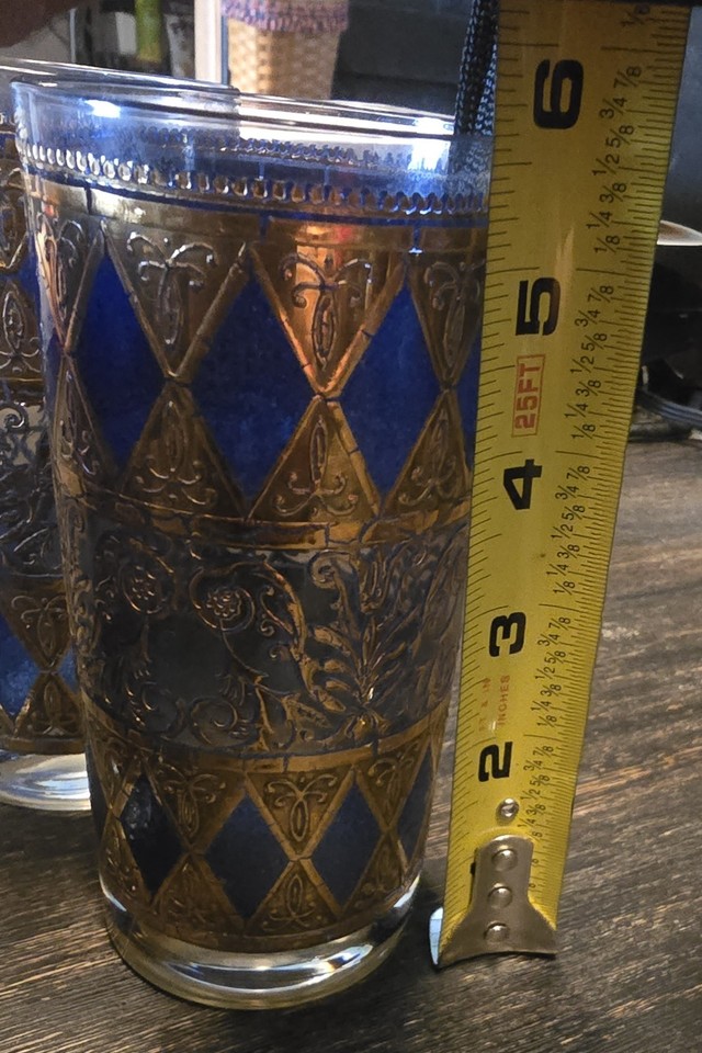 4 Vintage Barware, West Virginia Glass, Rainer Blue, Gold, Highball ...