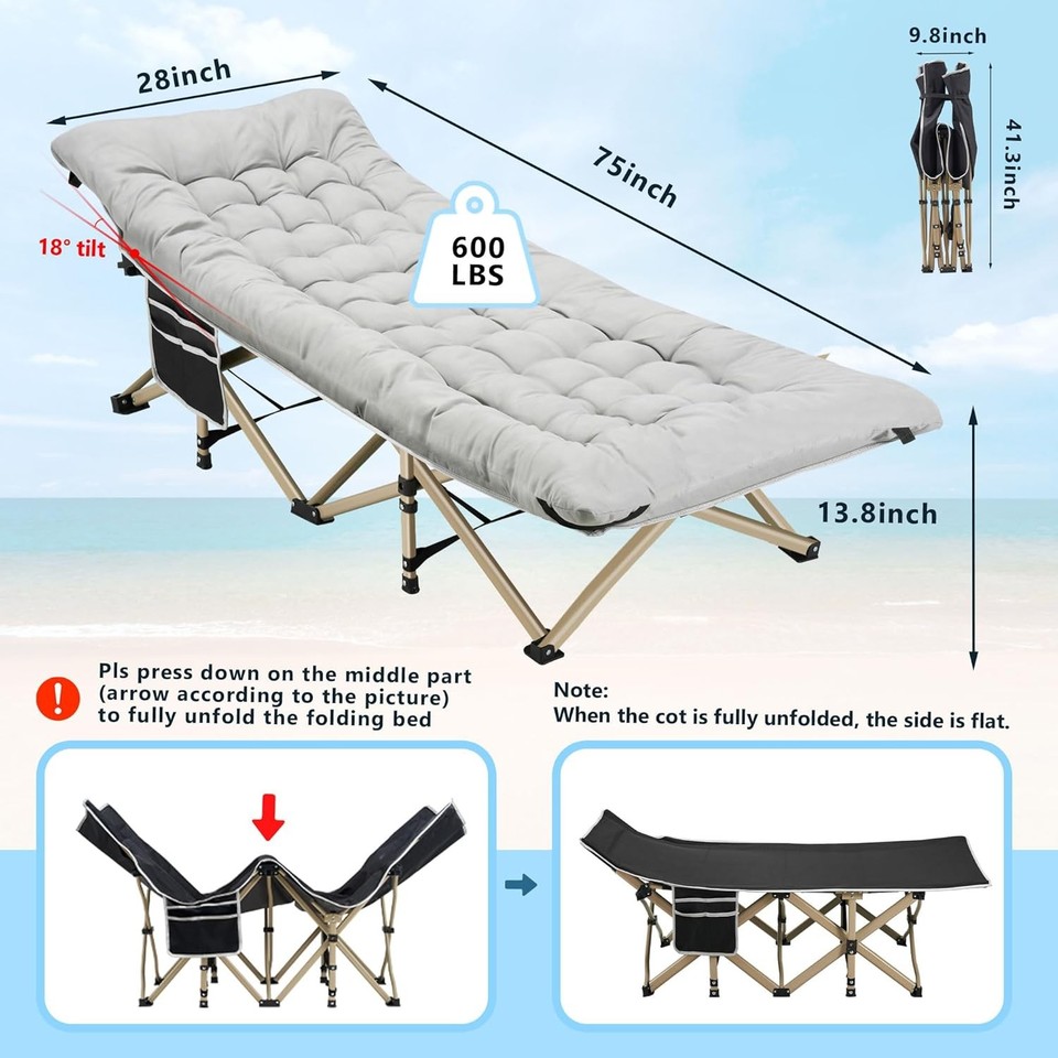 HABUTWAY Camping Cot, Portable Cot for Adult, 28" Wide 28“ wide, Grey ...
