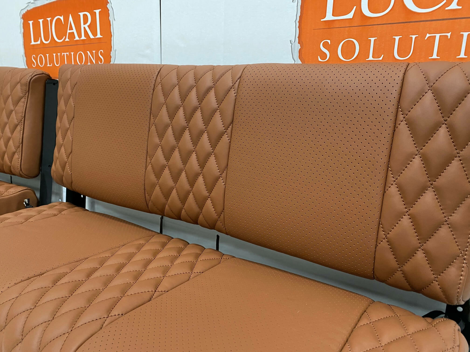 PAIR Tan Quilted leather 2 man rear bench seats FITS Land Rover ...