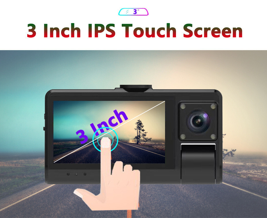 Touch Screen Car Dash Cam 1080P DVR Recorder Front Inside Rear Camera G ...