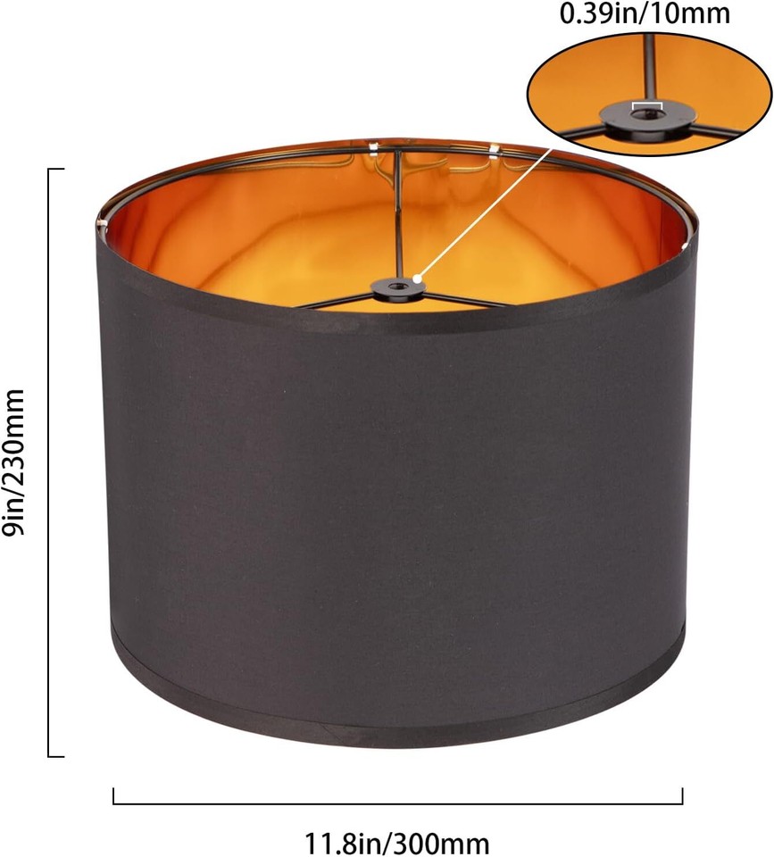 Black Large Farmhouse Drum 12 Inches Lamp Shades Set Of 2 Vintage 1 | eBay