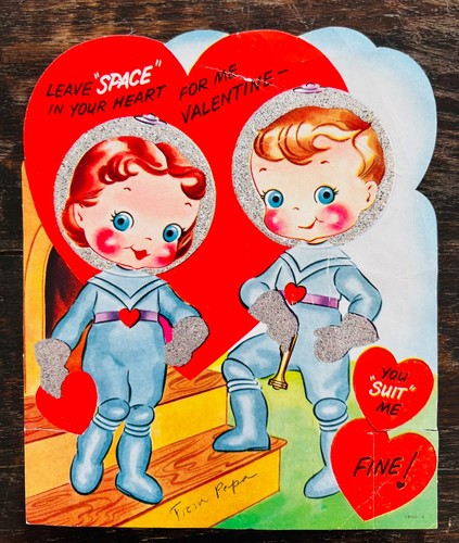 Outer Space Vintage Valentine Card, Space Girl Space Boy Astronaut ...