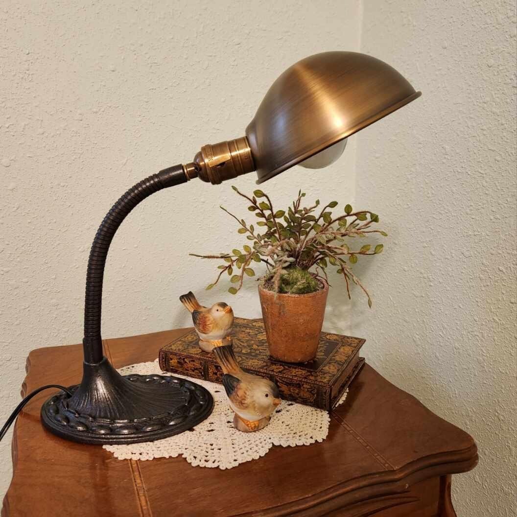 Vintage Gooseneck Arm Brass Lamp Brass Gooseneck Lamp In Antique Lamps