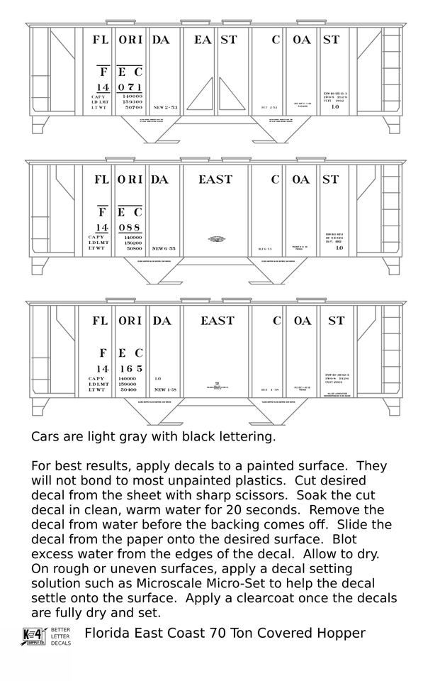 K4 S Scale Decals Florida East Coast FEC 70 Ton Covered Hopper Black | eBay