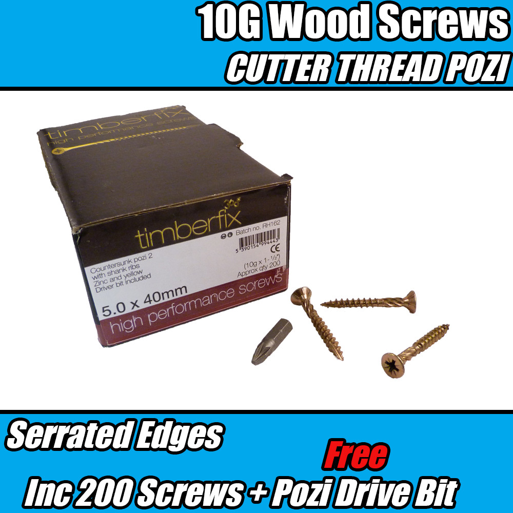 5.0mm x 40mm 10G PREMIUM WOOD SCREWS CUTTER THREAD POZI CSK TIMBERFIX ...