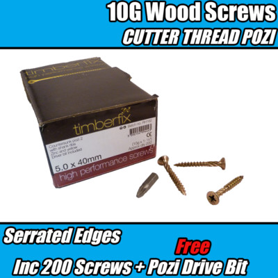 5.0mm x 40mm 10G PREMIUM WOOD SCREWS CUTTER THREAD POZI CSK TIMBERFIX ...