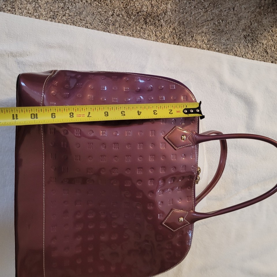 Arcadia Embossed Red/Plum Patent Leather Satchel Bag Tote Purse ITALY ...