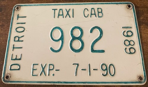 1989 Detroit Taxi Cab License Plate 982 Driver 9.25" x 5.25" Service ...