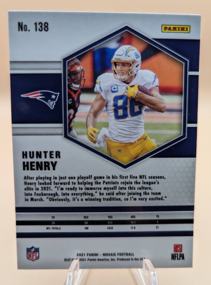 2021 Panini Mosaic Football Hunter Henry card #138 New England Patriots ...