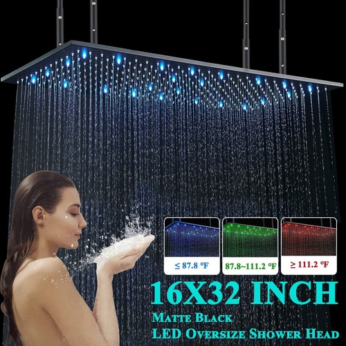 16X32 inch LED Rain Shower Head Ceiling Mount Rainfall Overhead Sprayer ...