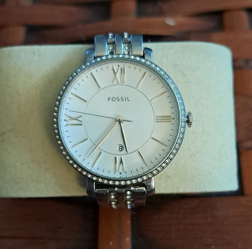 Fossil Watch Jacqueline ES3545 Women's 7" Silvertone Watch Gemmed New ...