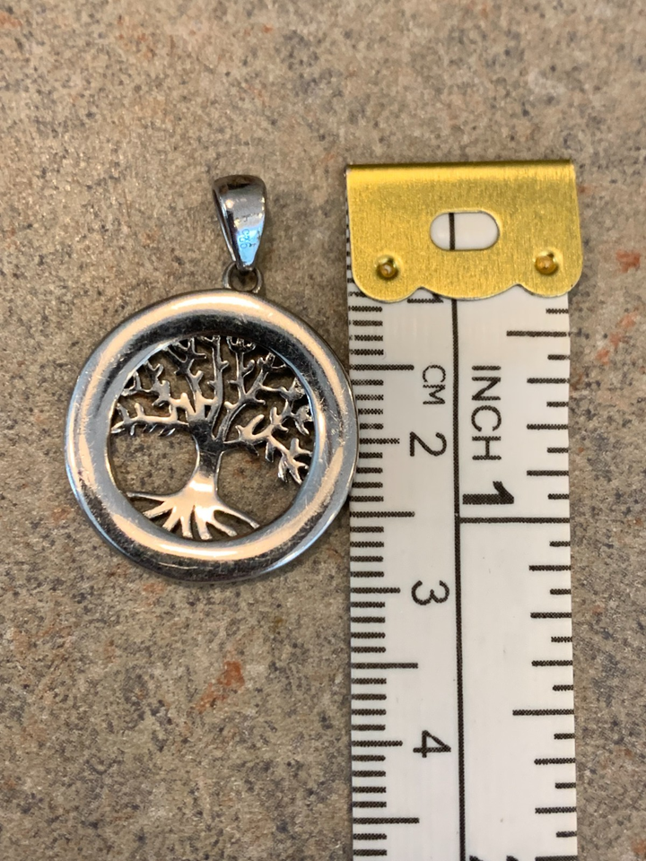 925 Sterling Silver Inlaid Blue Fire Opal Tree Of Life Motif Pendant ...