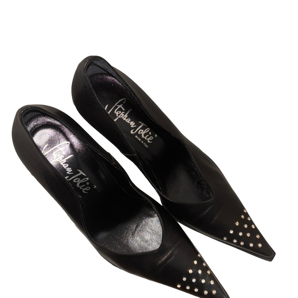 Stephan Jolie Leather Stiletto Black Heels studded Made in Italy Size ...