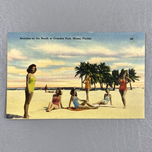 Postcard Miami FL Beauties On The Beach Crandon Park Tichnor 455 ...