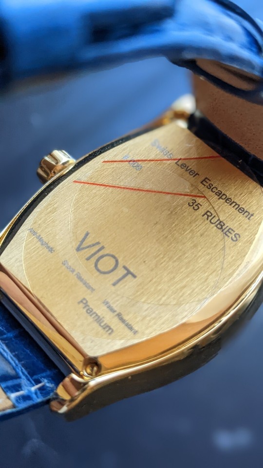 VOIT Automatic men's watch, Blue and Gold dial, Blue leather band. 35 ...
