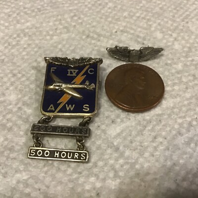 WW2 Fc AWS Sterling Enameled Medal W 2 500 HOURSMedal Bar Mini Air Corp ...