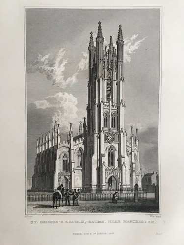 1836 Antique Print: Church of St George, Hulme, Manchester after Thomas ...
