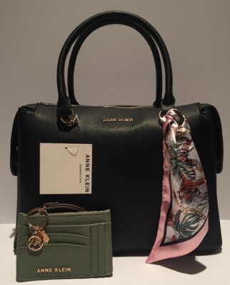 NEW WITH TAGS ANN KLEIN BRAND SATCHEL CROSSBODY BLACK HANDBAG WITH ...
