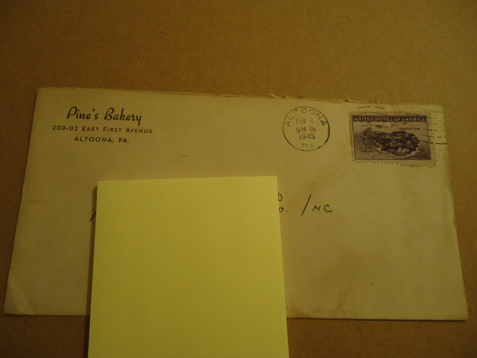Pine's Bakery ALTOONA PA envelope 1945 | eBay