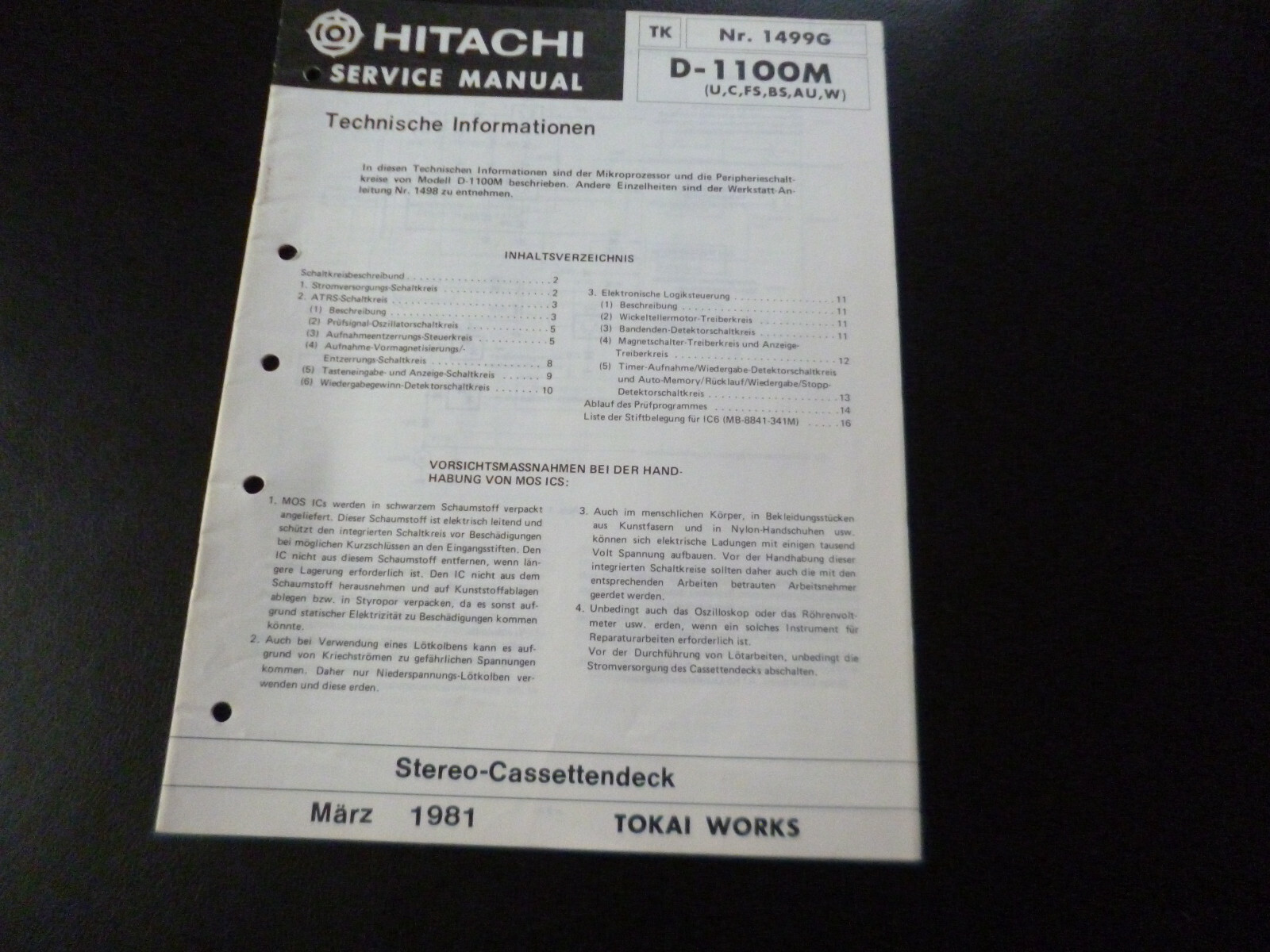 Original Service Manual Schaltplan Hitachi D-1100M | eBay.de