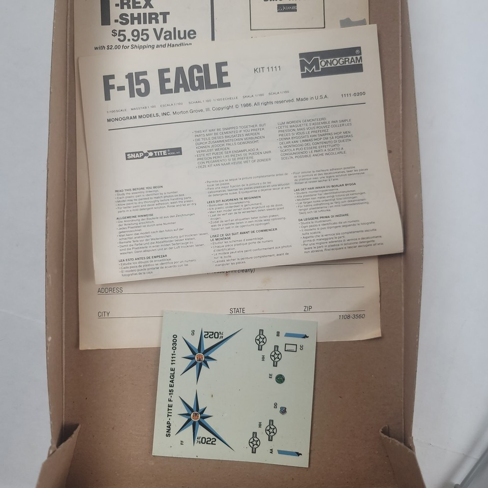 Monogram F-15 Eagle 1986 Model Kit 1111 1/100 Scale Fighter Jet ...