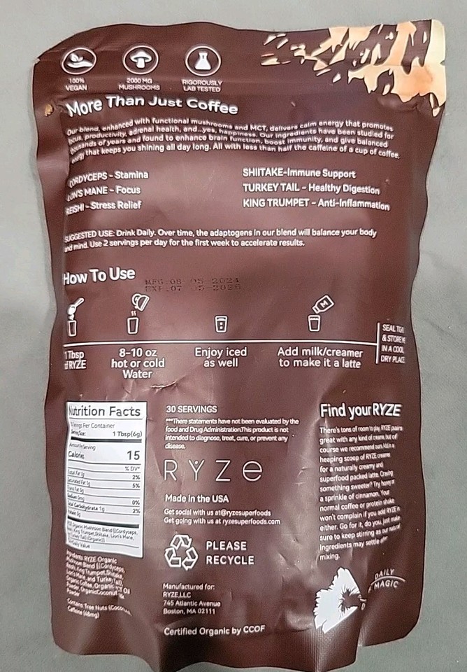 RYZE Mushroom Coffee - Organic Coffee Supplement-30 Servings | eBay