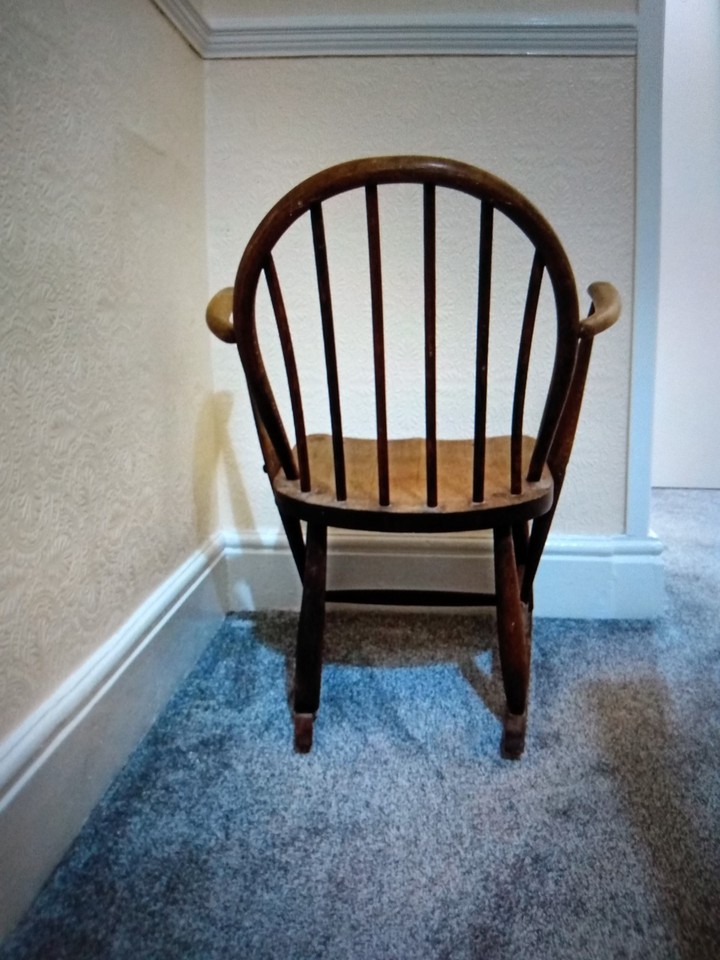 Small Wooden Windsor Rocking Chair for Kids Antique Vintage Low Child's ...