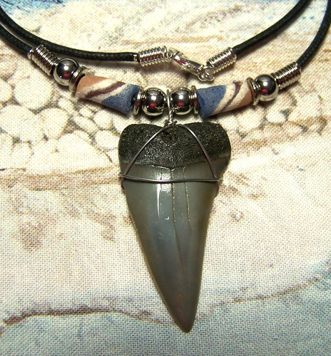 MAKO SHARK TOOTH 1 5/8" TEETH NECKLACE FOSSIL JAW MEGALODON SCUBA DIVE ...