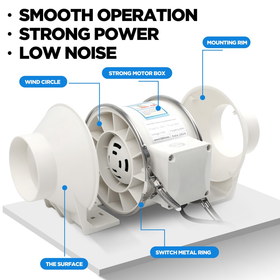 4/6/8 inch Duct Fan Inline Ventilation Exhaust Fan 280 CFM Duct Intake ...