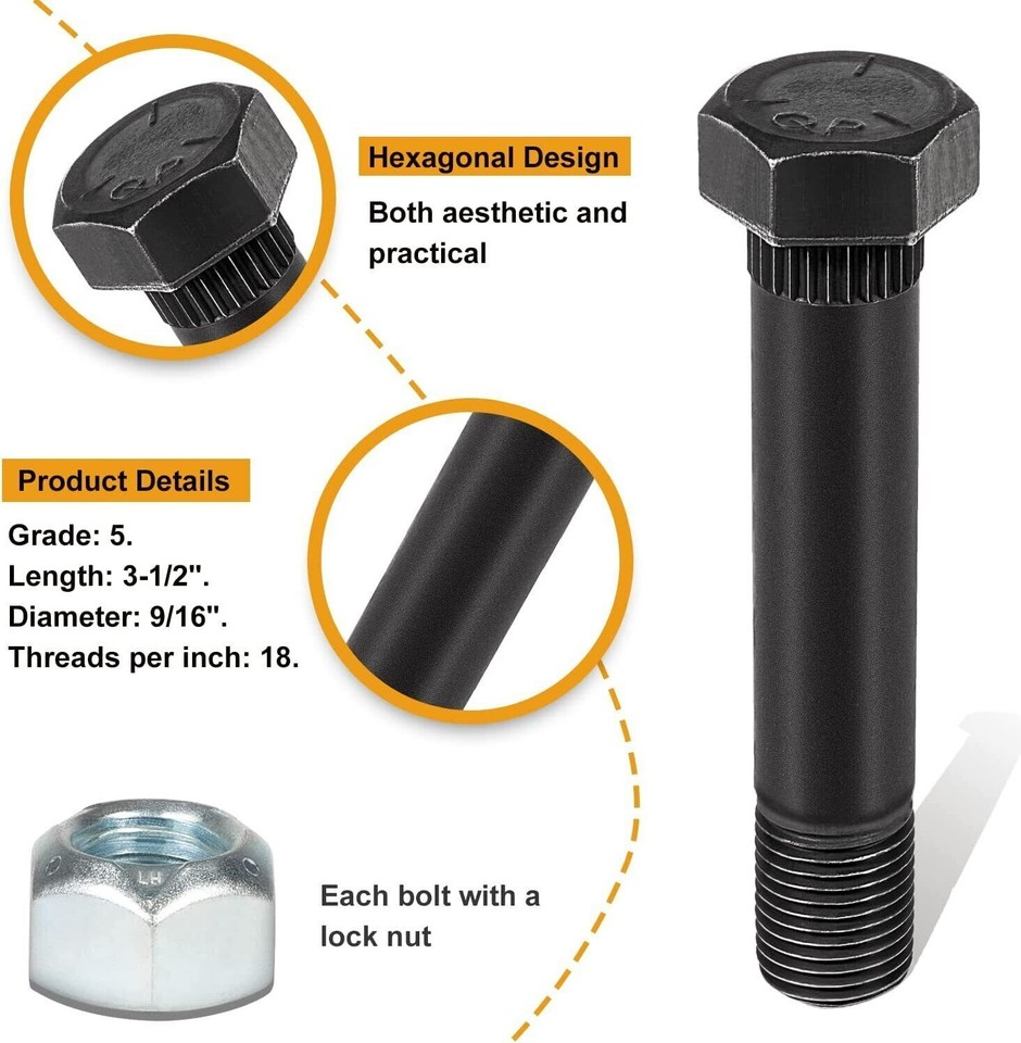 Trailer leaf spring shackle bolts 9/16"-18 x 3 1/2" w/ lock nuts - (lot ...