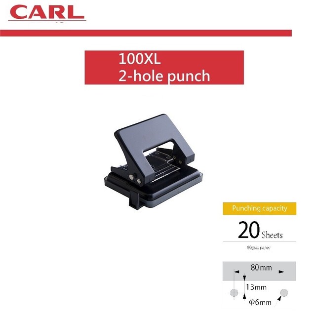 CARL (model #100xl ) 2 Hole Paper Punch up to 20 Sheets 80gsm Black ...