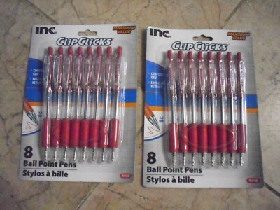 New 2 X 8 PK Clip Click Retractable Ball Point Pens, 1.0 mm Red Ink | eBay