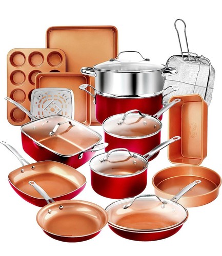 Gotham Steel 20 Piece Red Cookware and Bakeware Set with Ceramic Copper ...