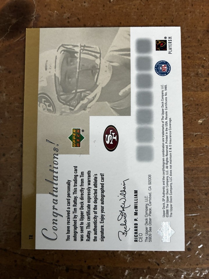 2000 SP Authentic Sign of the Times #TR Tim Rattay Rookie Autograph RC ...