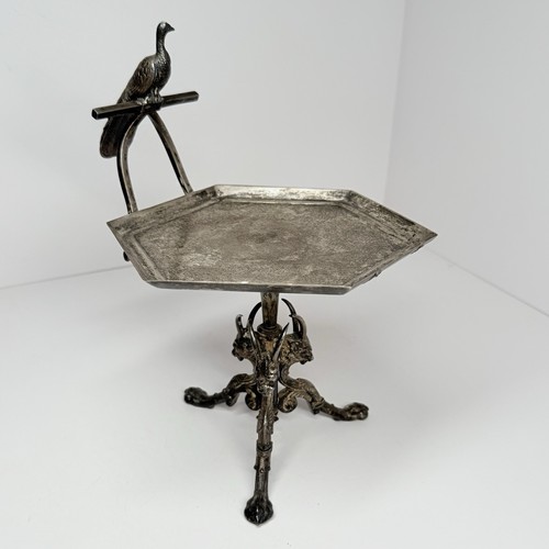 Victorian Silver Plated Calling Card Tray Peacock & Goat Heads Rogers ...