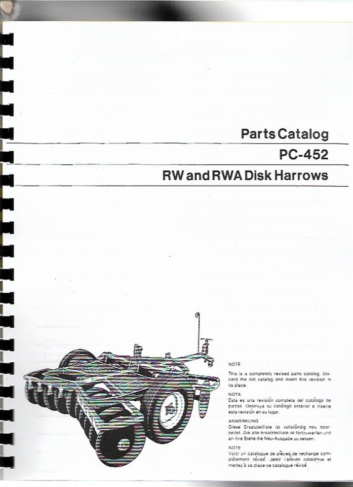 John Deere RW RWA Disc Harrow Parts Manual Catalog pc452 | eBay