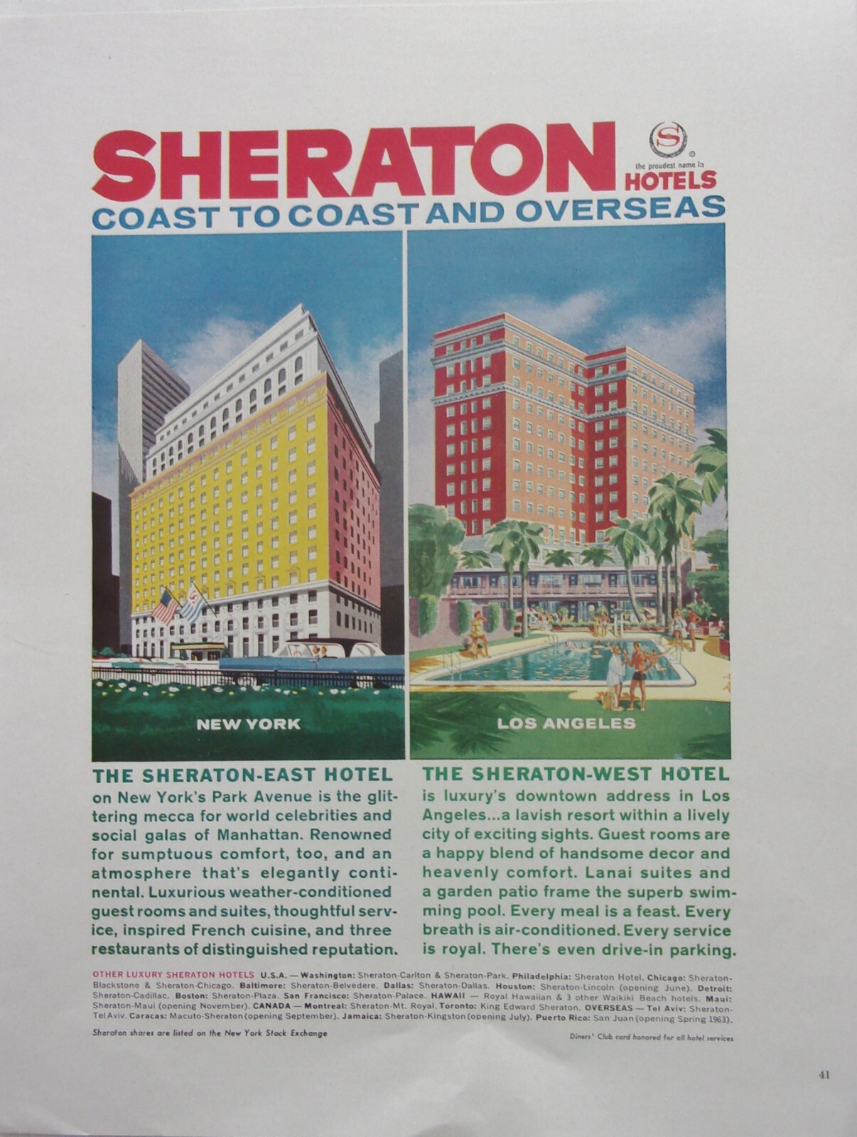 publicite advertising hotels SHERATON USA ANNEE 1962 N°A3172 | eBay