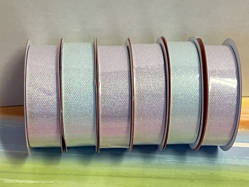NEW mixed lot 6 rolls Iridescent ribbon lavender pale blue 1” x 10 ...